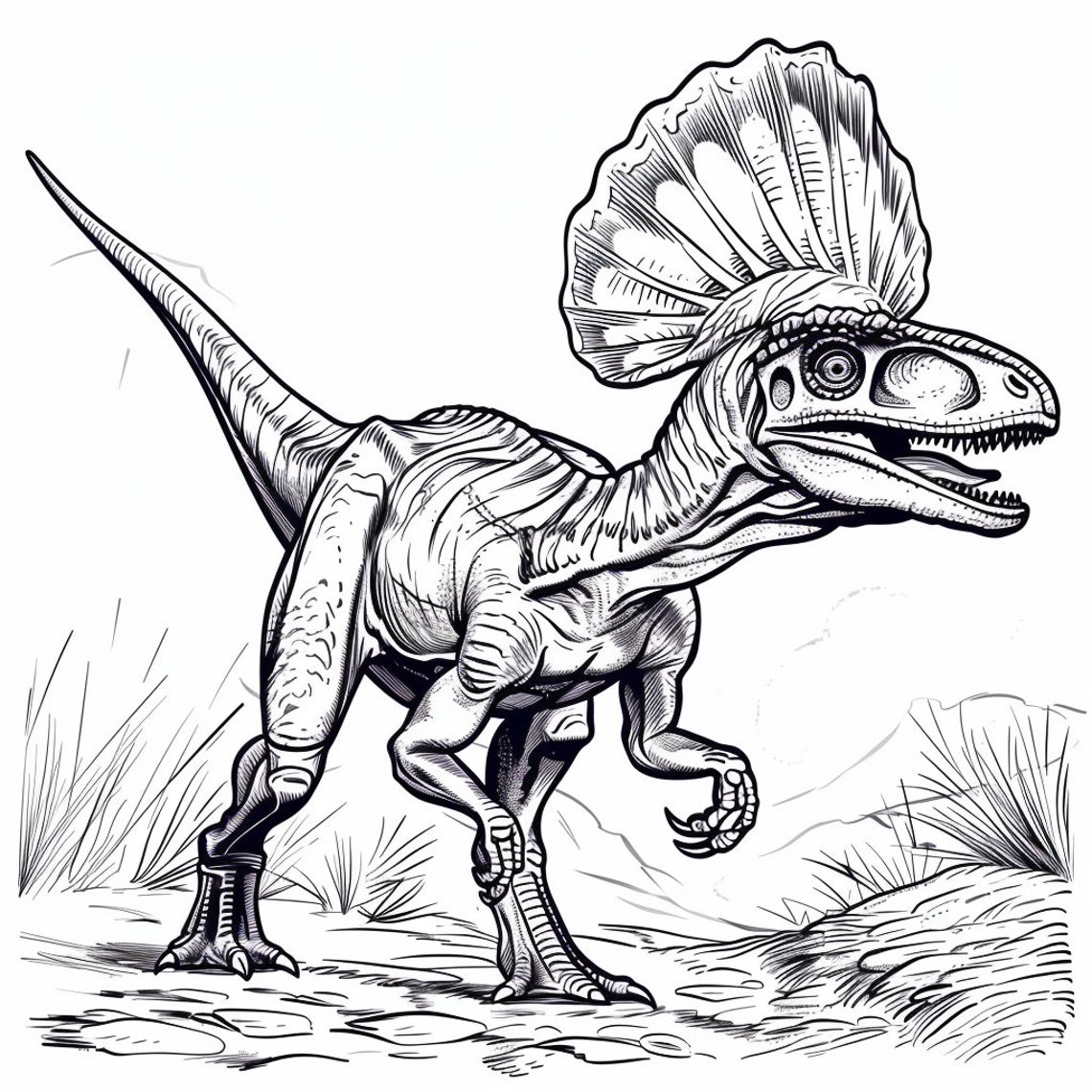 Dilophosaurus Coloring Pages - Printable Dinosaur Art, Digital Download ...