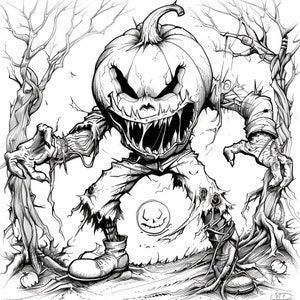 Terrifying Pumpkin Head Creature Coloring Pages - Spooky Halloween Art ...