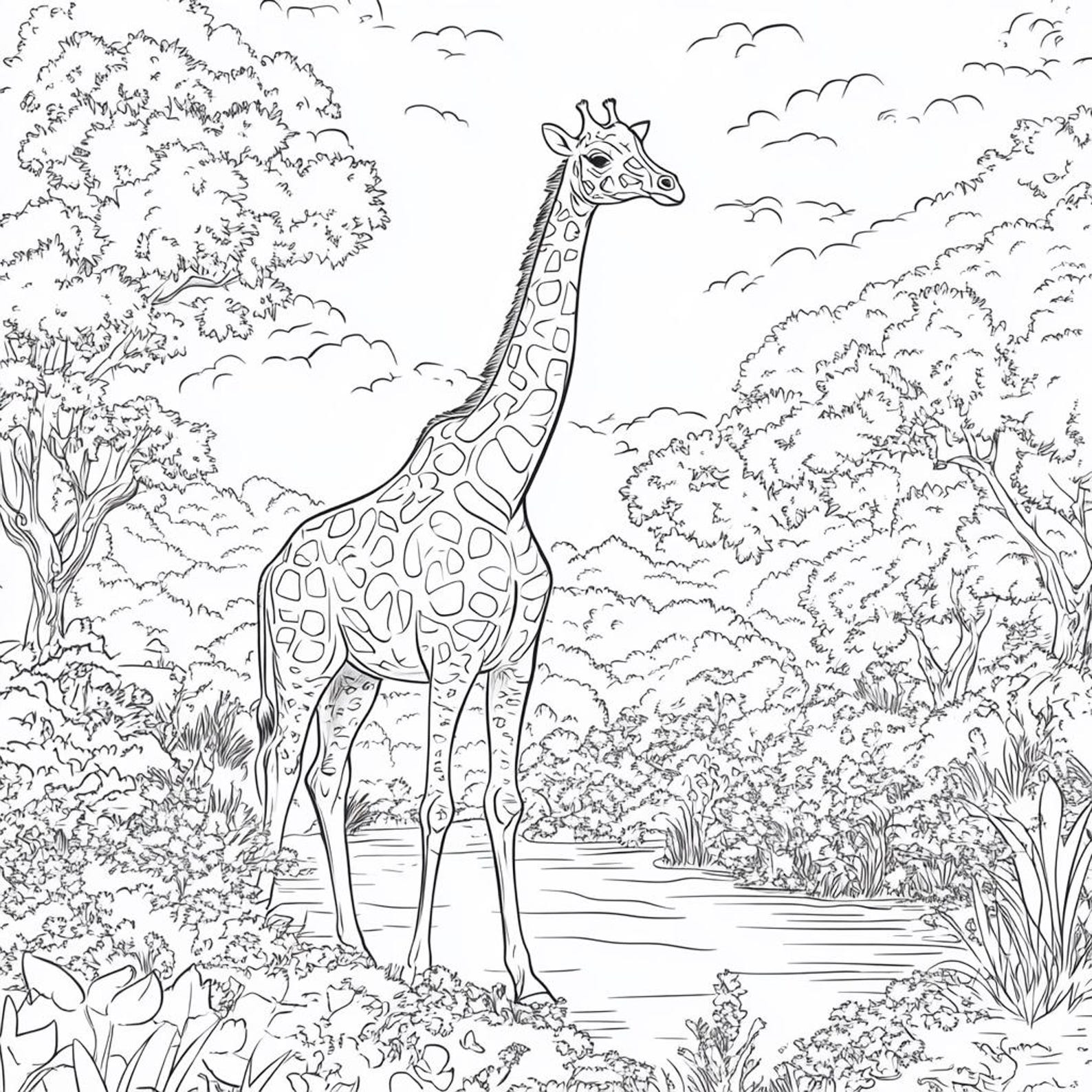 Giraffe Coloring Pages for Kids & Adults | Printable Safari Animal ...