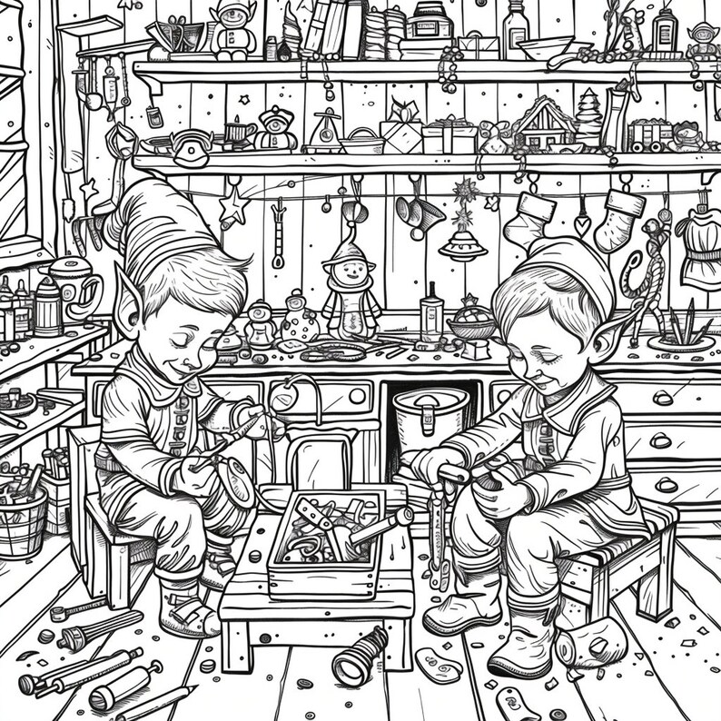 Adorable Christmas Elves Coloring Pages - Festive Fun in Santa's ...