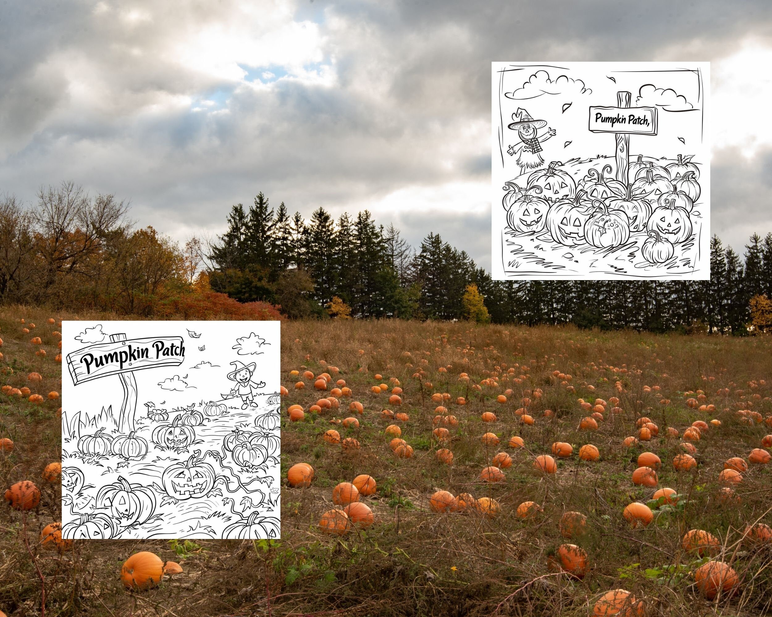 Pumpkin Patch Coloring Pages: Fall & Halloween Fun (digital Download ...