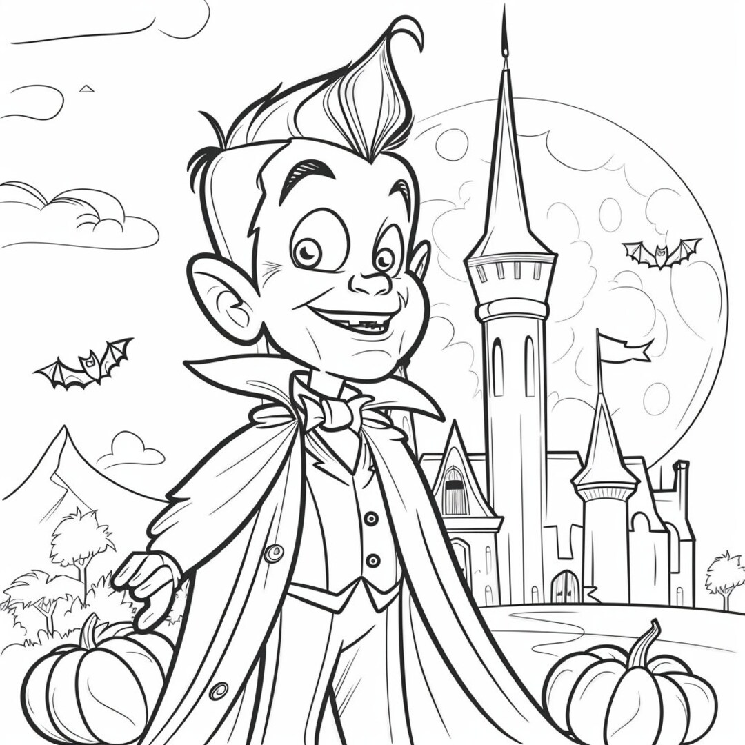 Whimsical Dracula Coloring Pages: Halloween Spooky Fun (digital ...
