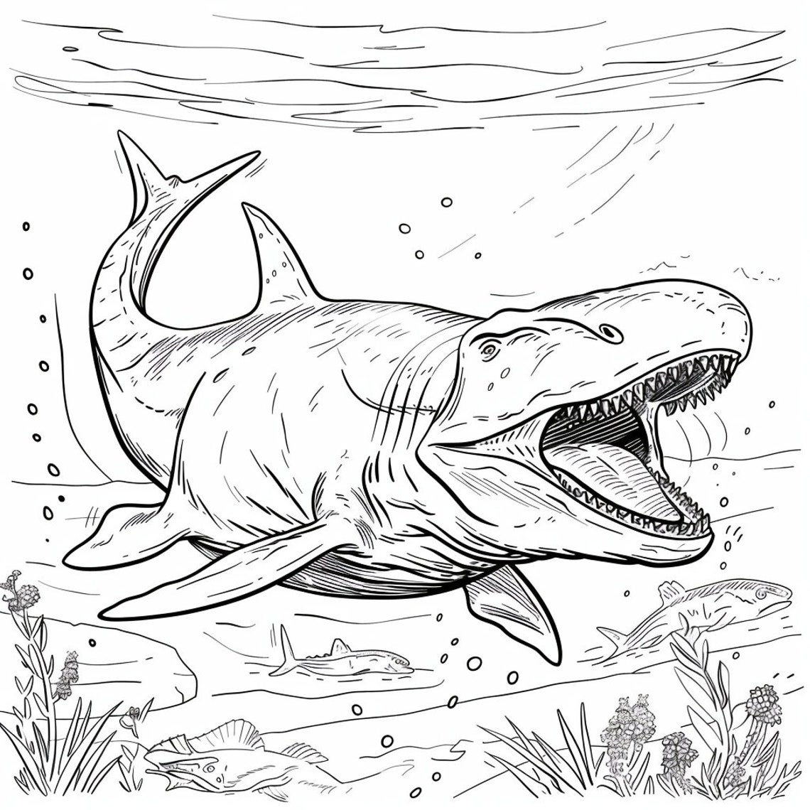 Mosasaurus Coloring Pages Printable Prehistoric Ocean Predator, Digital ...