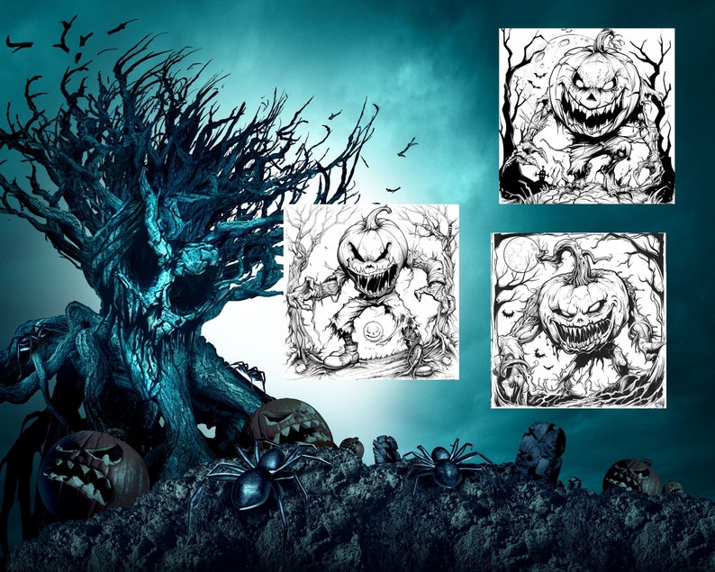 Terrifying Pumpkin Head Creature Coloring Pages - Spooky Halloween Art ...