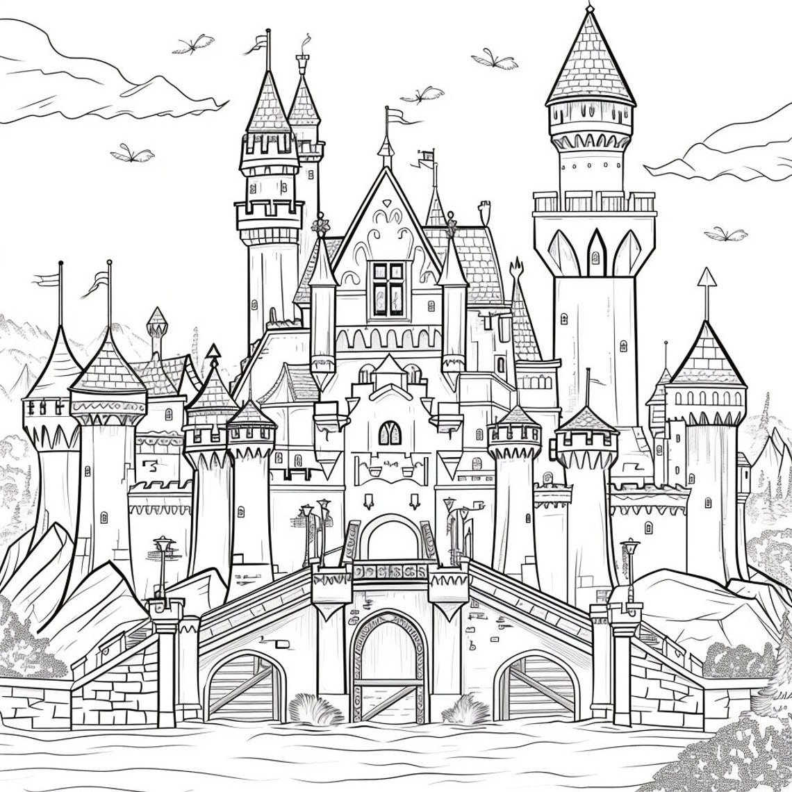 Medieval Castle Coloring Pages - Digital Download, Detailed Castle Art ...