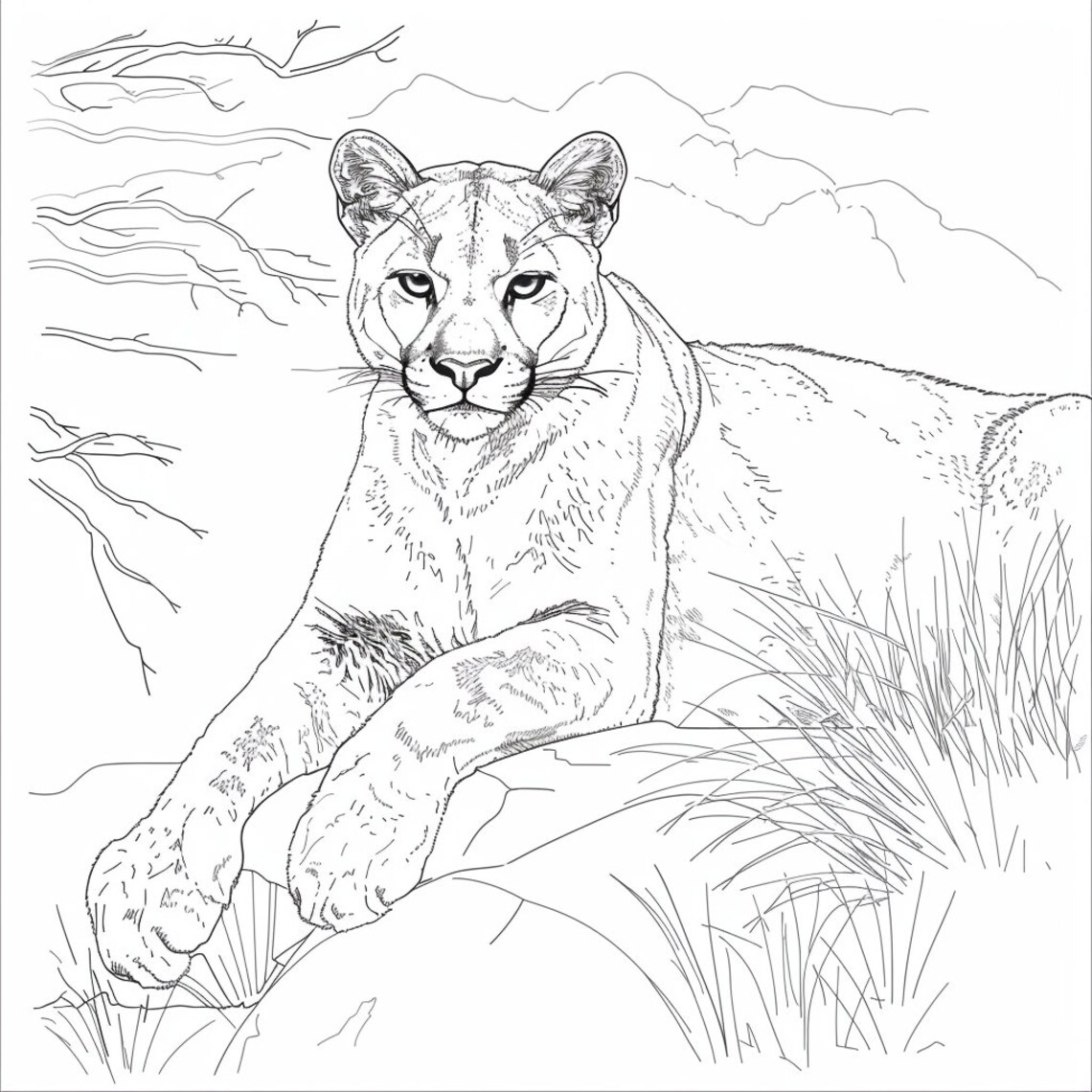 Mountain Lion Coloring Pages - Digital Download, Detailed Wildlife Art ...