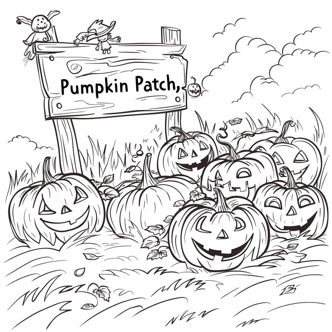 Pumpkin Patch Coloring Pages: Fall & Halloween Fun (digital Download ...