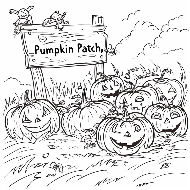 Pumpkin Patch Coloring Pages: Fall & Halloween Fun (digital Download ...
