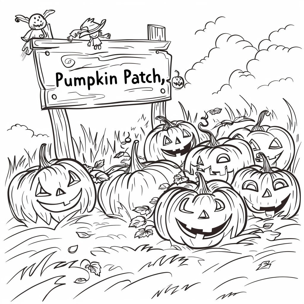Pumpkin Patch Coloring Pages: Fall & Halloween Fun (digital Download ...