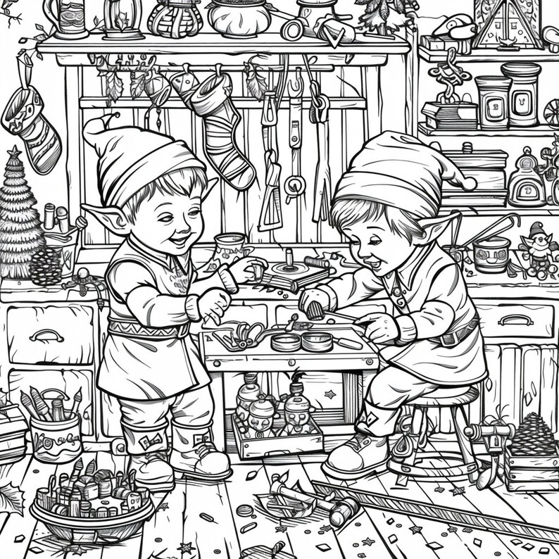 Adorable Christmas Elves Coloring Pages - Festive Fun in Santa's ...