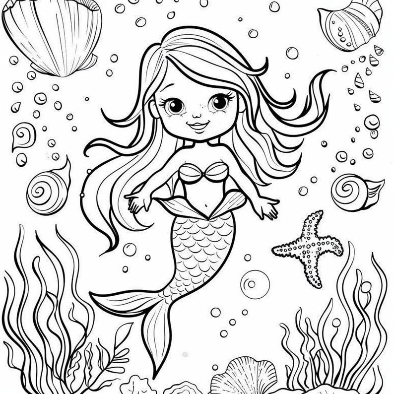 Enchanting Whimsical Mermaid Coloring Pages - Digital Download, US ...