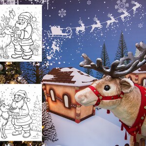 Santa & Reindeer Coloring Pages: Christmas Holiday Activity (printable ...