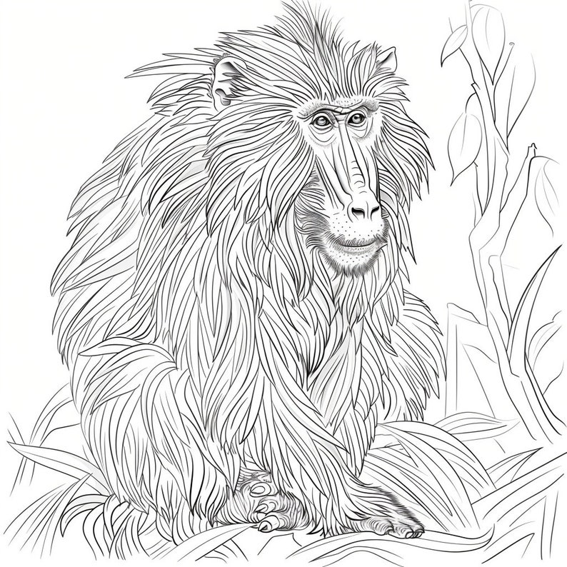 Mandrill Coloring Pages - Digital Download, Detailed Wildlife Art ...