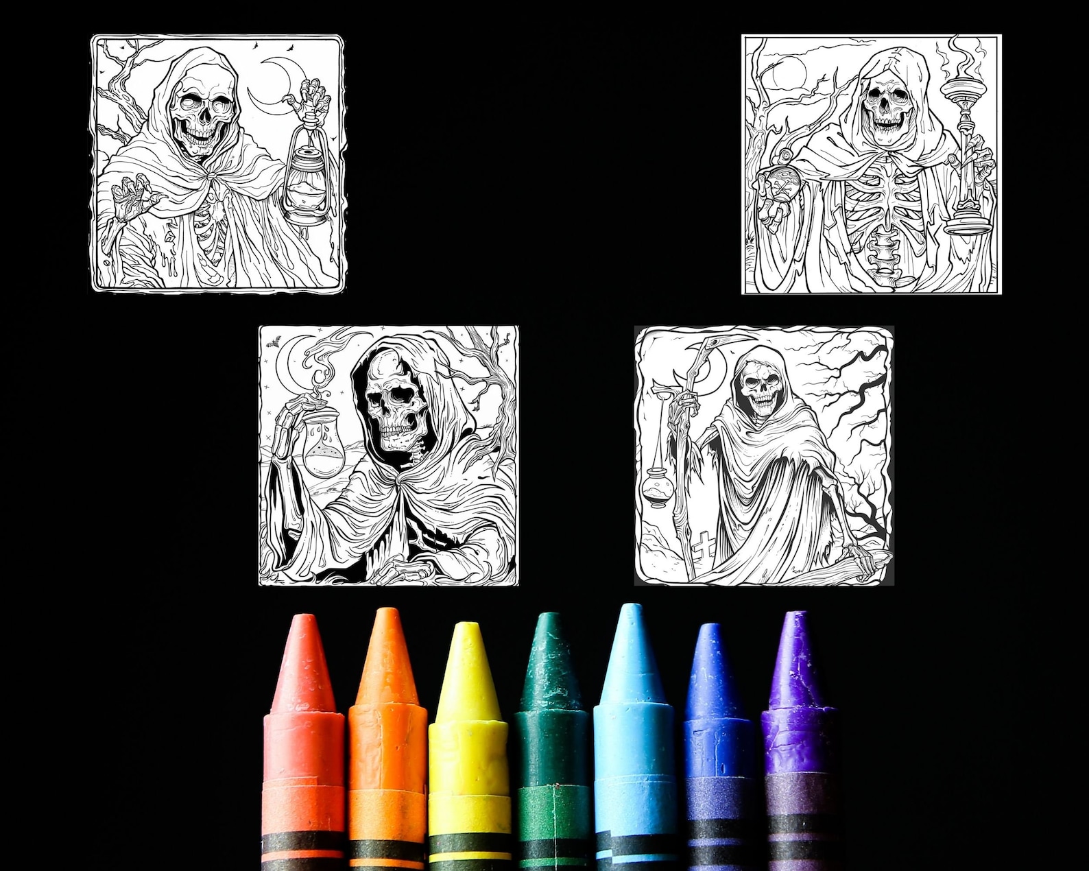Terrifying Reaper Coloring Pages Scary Halloween Art, Printable Digital ...