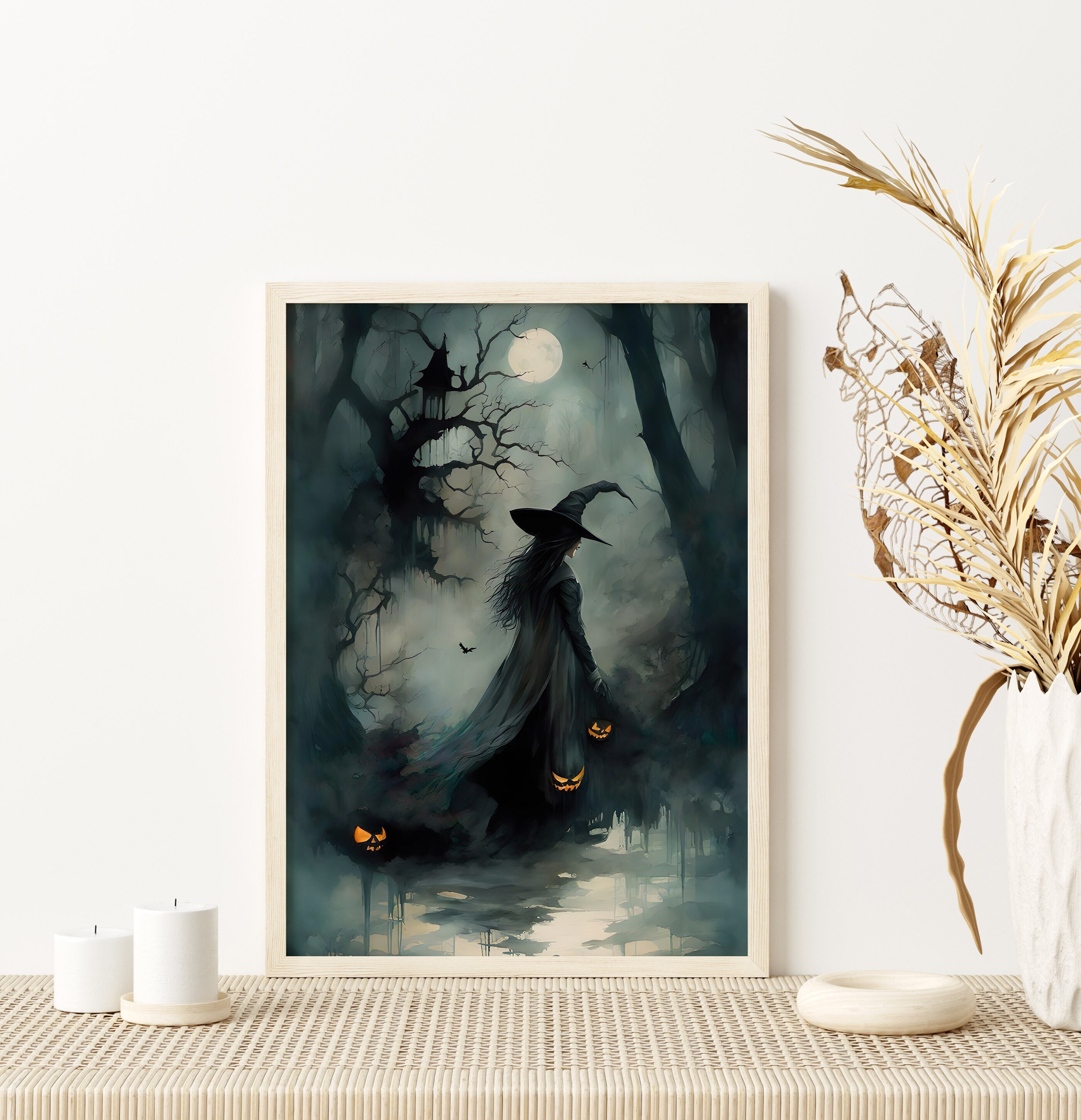 Witch Halloween Wall Art, Watercolor Halloweeen Printable Art, Vintage ...