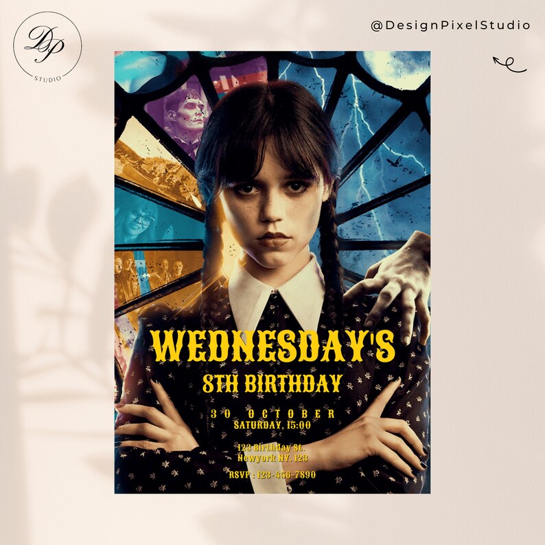 Editable Wednesday Birthday Invitation Template, Printable Wednesday ...