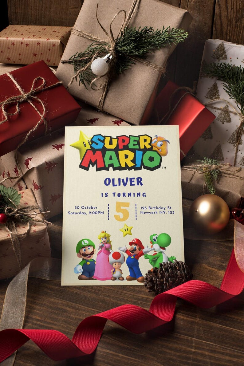 Mario Invite, Super Mario Birthday, Super Mario Invitation, Mario ...