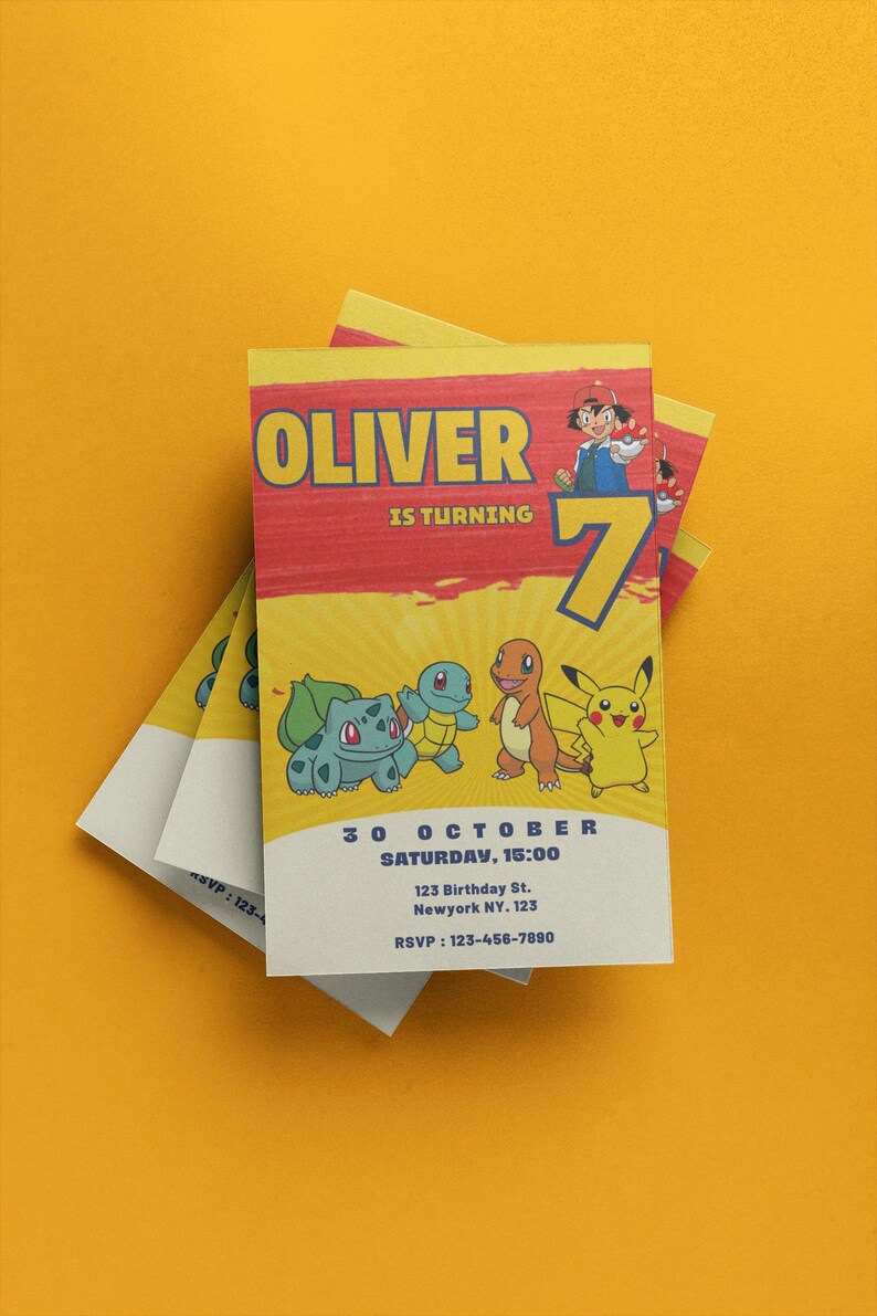 Editable Pokemon Card Invitation, Pokemon Birthday Invitation, Pikachu ...