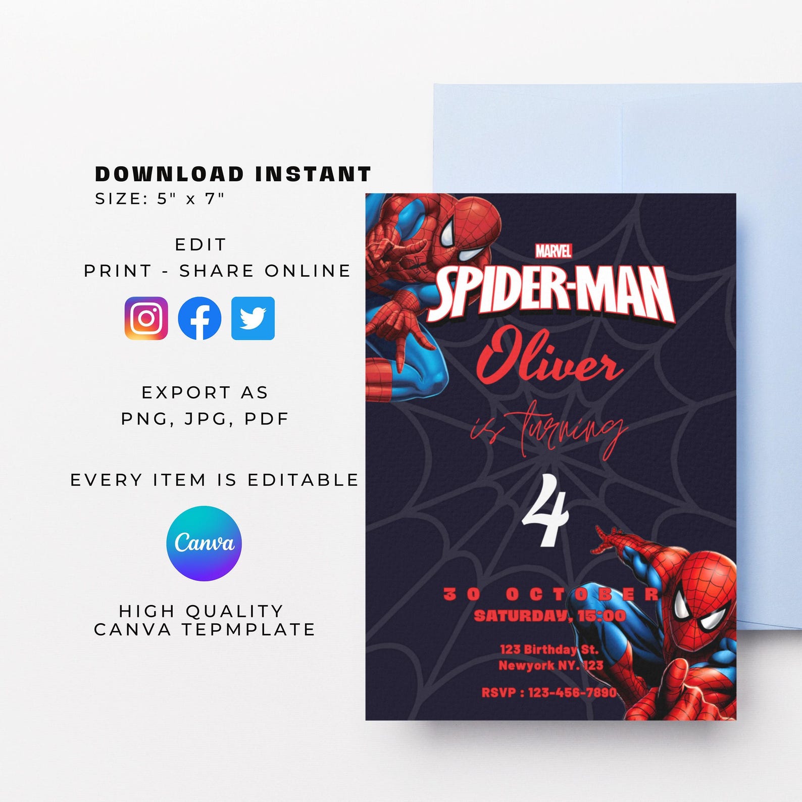 Spiderman Invite | Printable Spider | Digital Kids Party Invite ...