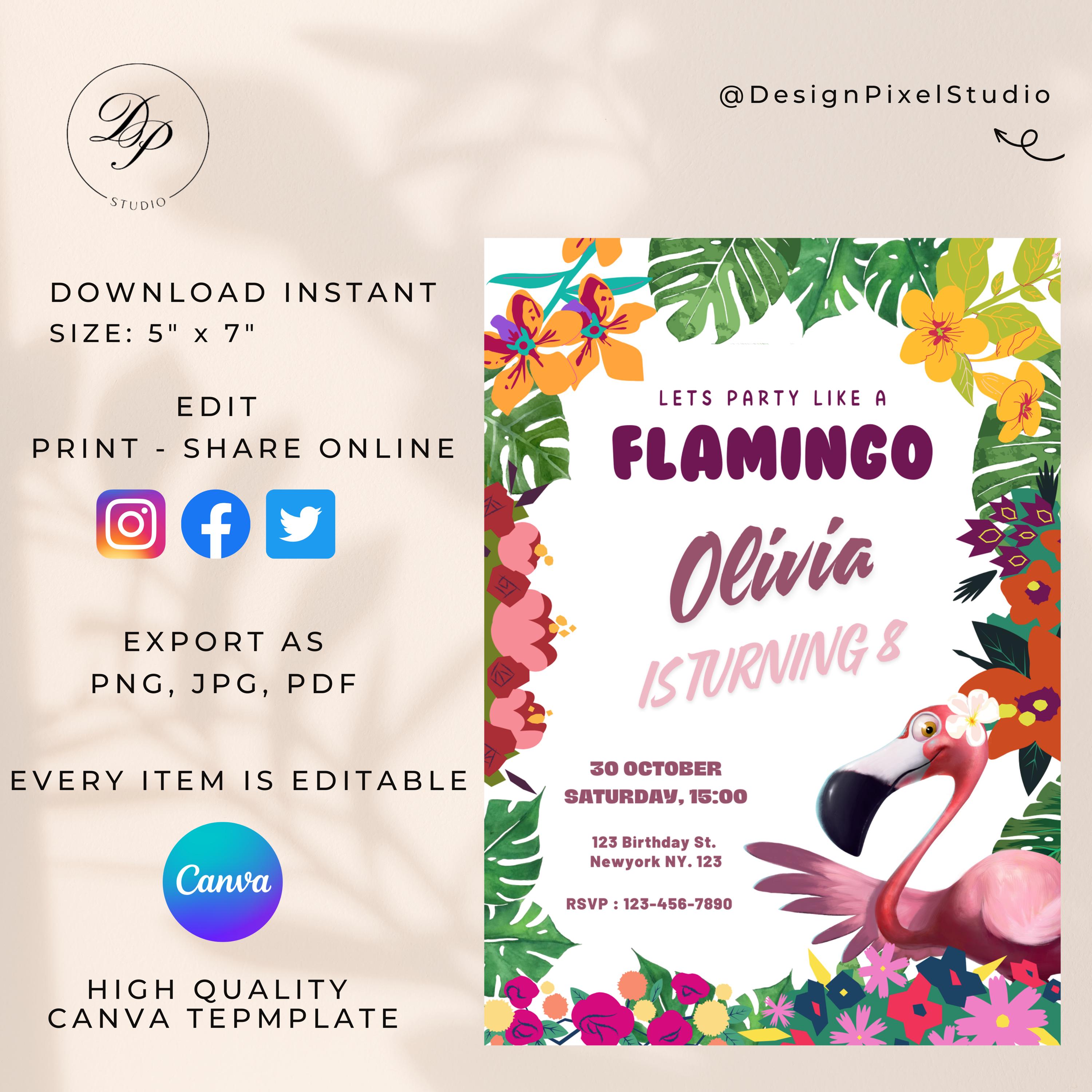 Flamingo Birthday Party Invitation - Editable Let's Flamingle Invite ...