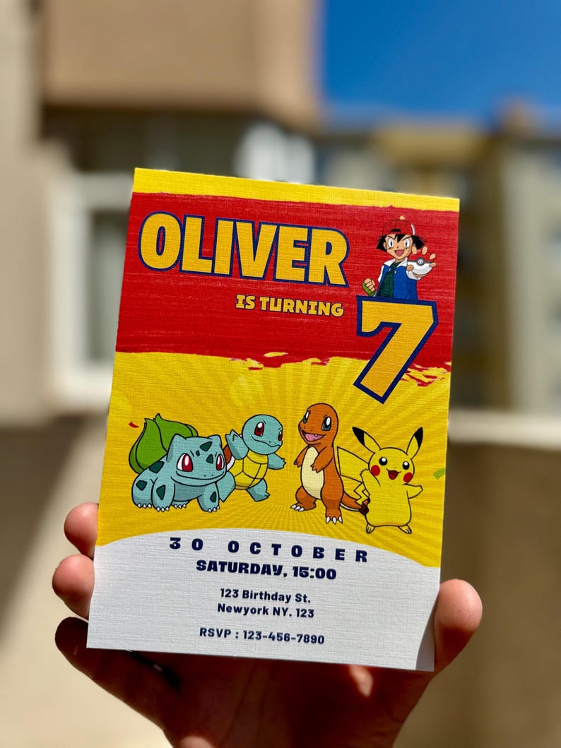 Editable Pokemon Card Invitation, Pokemon Birthday Invitation, Pikachu ...