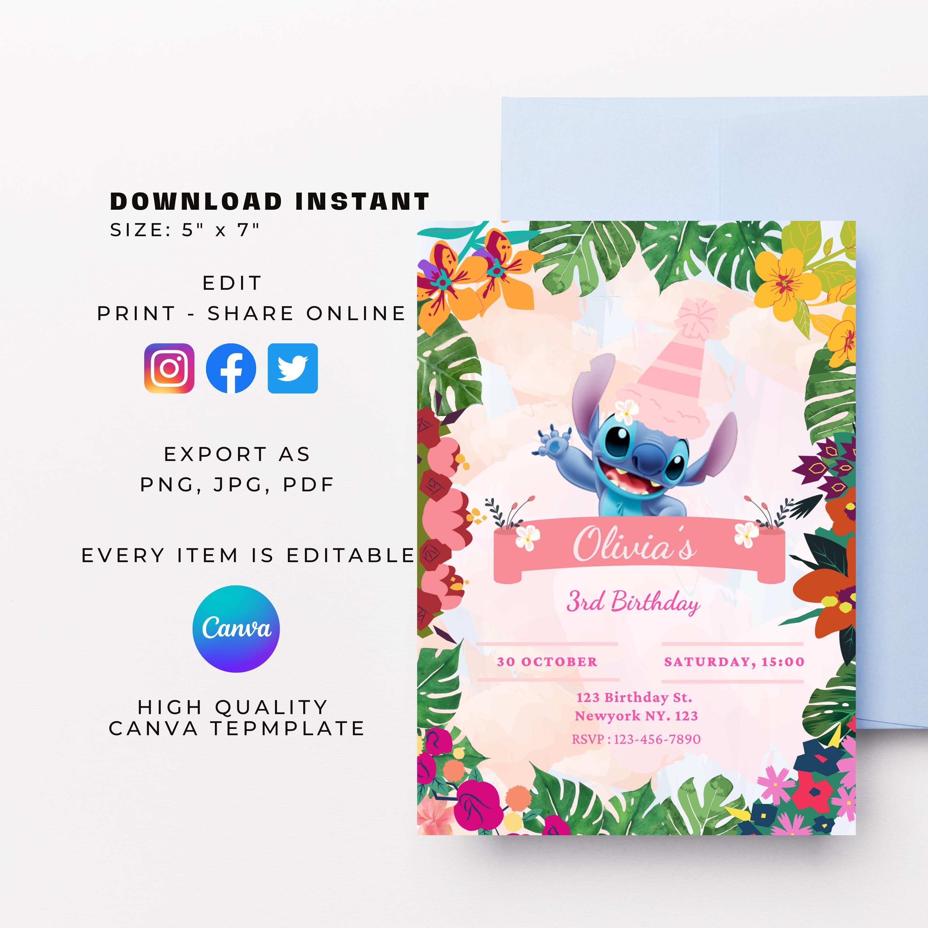 Editable Stitch Birthday Invitation Template - Perfect Iconic Themed ...