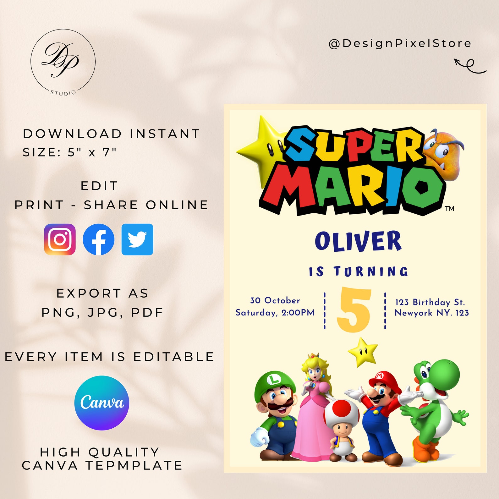 Mario Invite, Super Mario Birthday, Super Mario Invitation, Mario ...