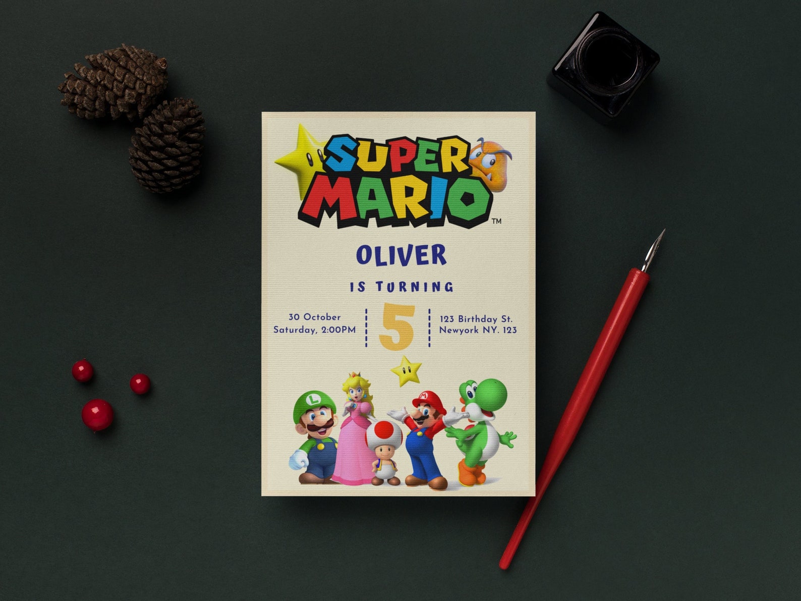 Mario Invite, Super Mario Birthday, Super Mario Invitation, Mario ...
