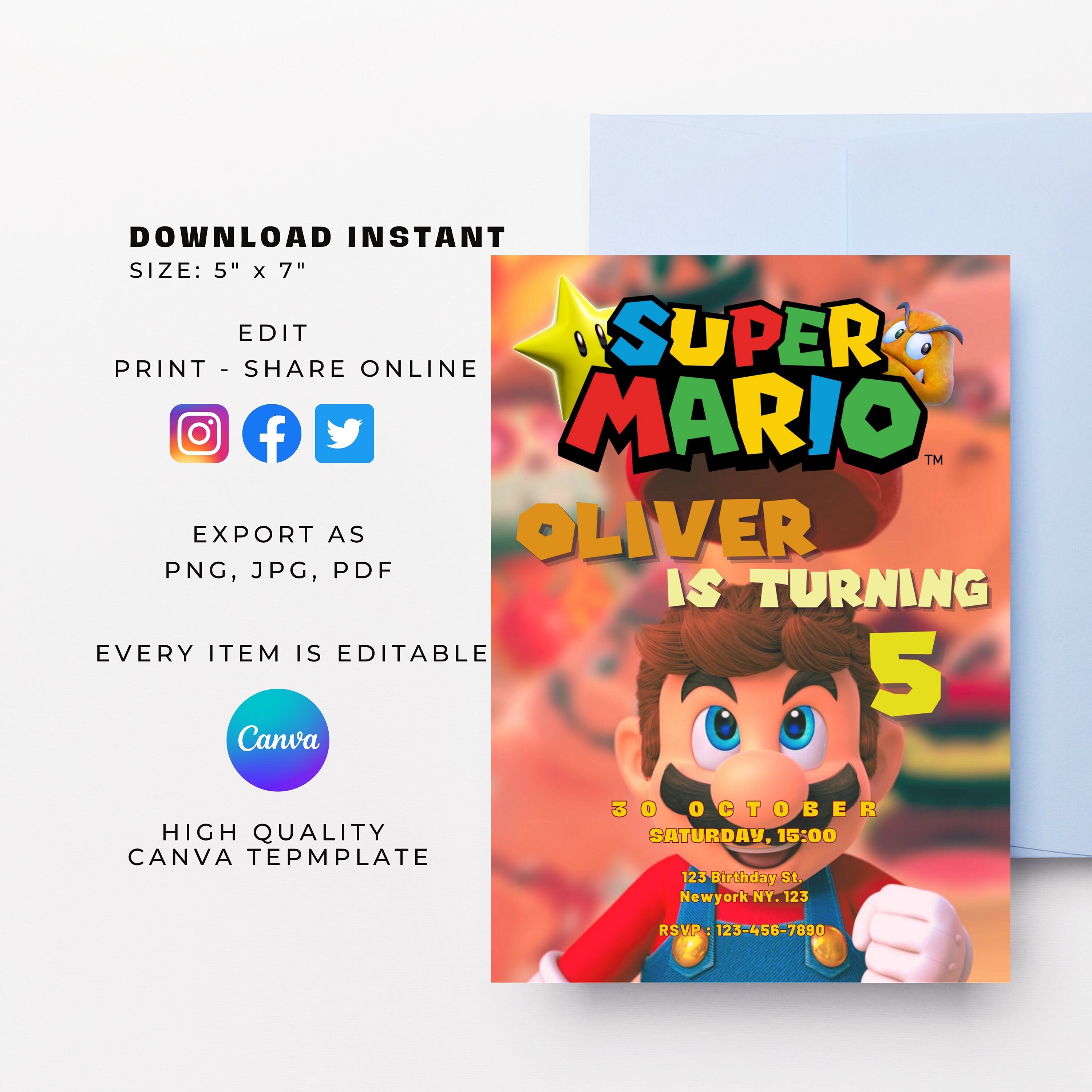 Mario Invite, Super Mario Birthday, Super Mario Invitation, Mario ...