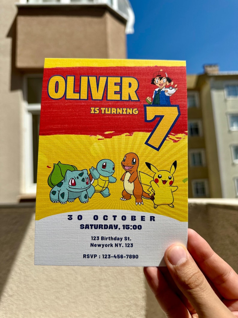 Editable Pokemon Card Invitation, Pokemon Birthday Invitation, Pikachu ...