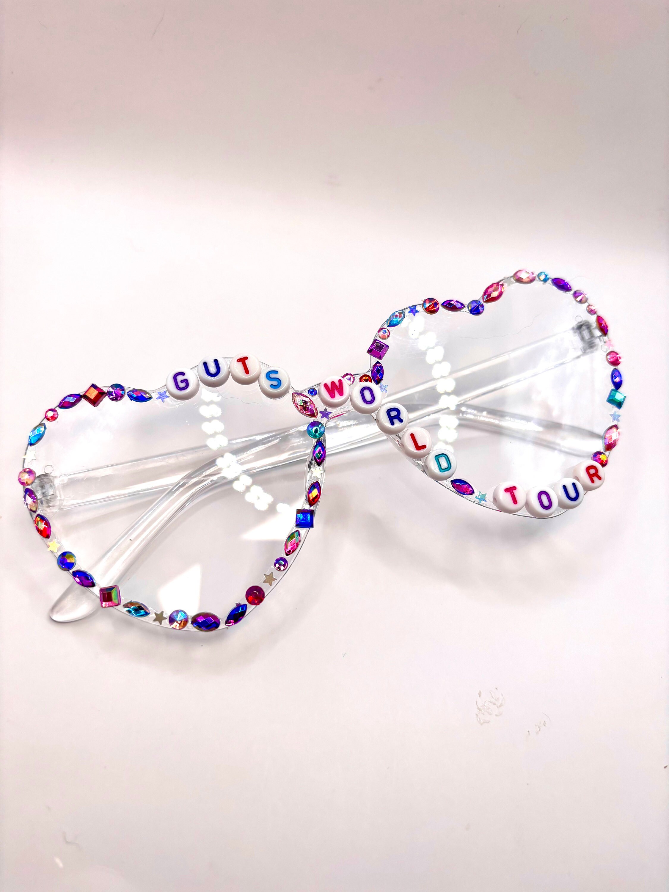 GUTS World Tour Bedazzled Heart Glasses – Colorful Gems & Silver Stars ...
