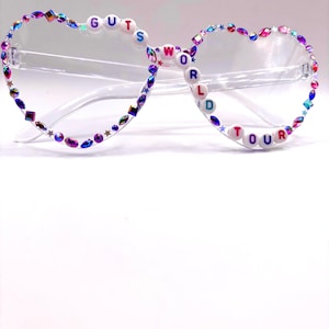 GUTS World Tour Bedazzled Heart Glasses – Colorful Gems & Silver Stars ...