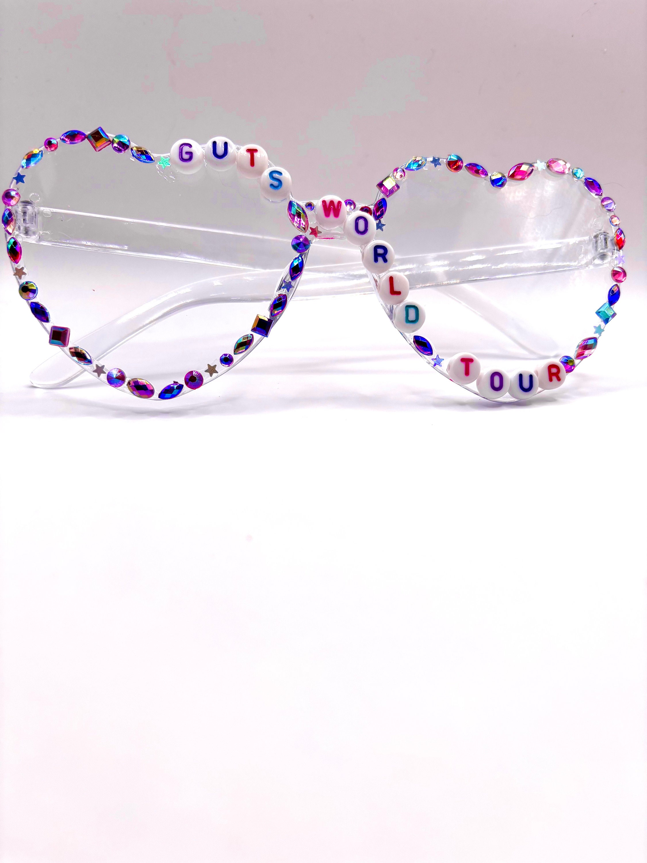 GUTS World Tour Bedazzled Heart Glasses – Colorful Gems & Silver Stars ...