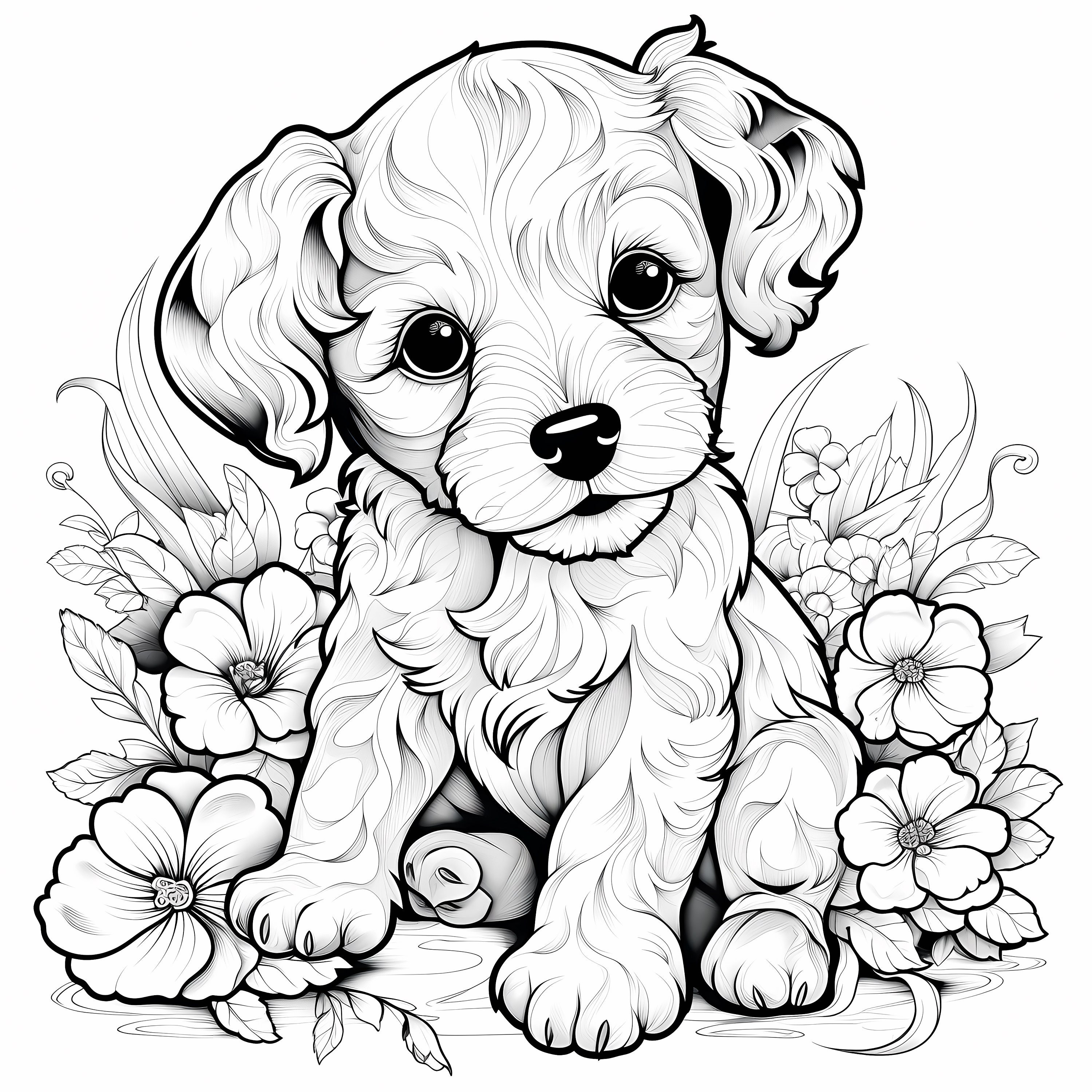 10 Puppy Coloring Pagesinstant Downloadpdf Fileadorable - Etsy