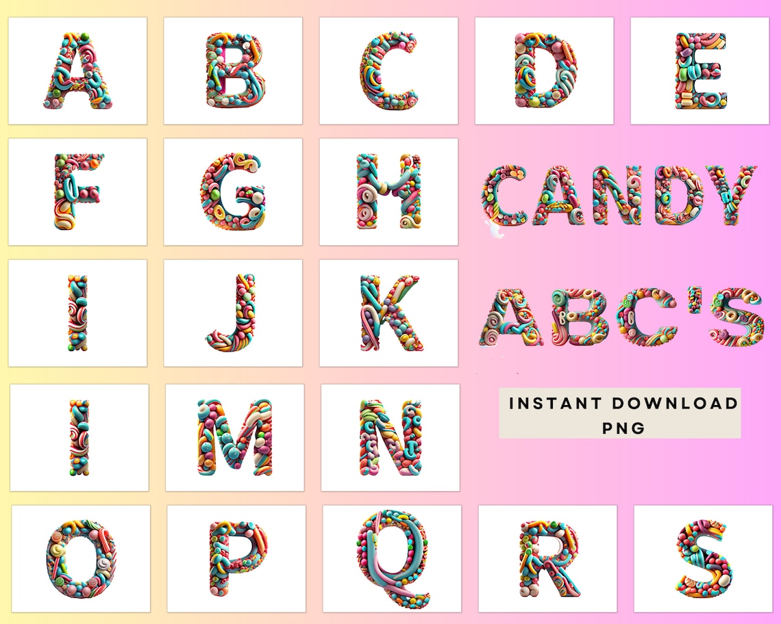Alphabet Candy Clipart,candy's Letters Abc's Alphabet, Kids Monogrm, 26 ...