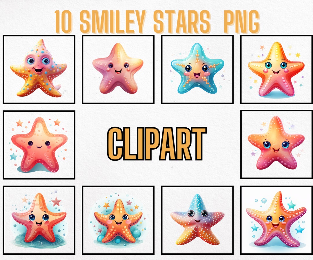 Smiley Stars Clipart Stars PNG Watercolor Clipart Instant - Etsy Portugal
