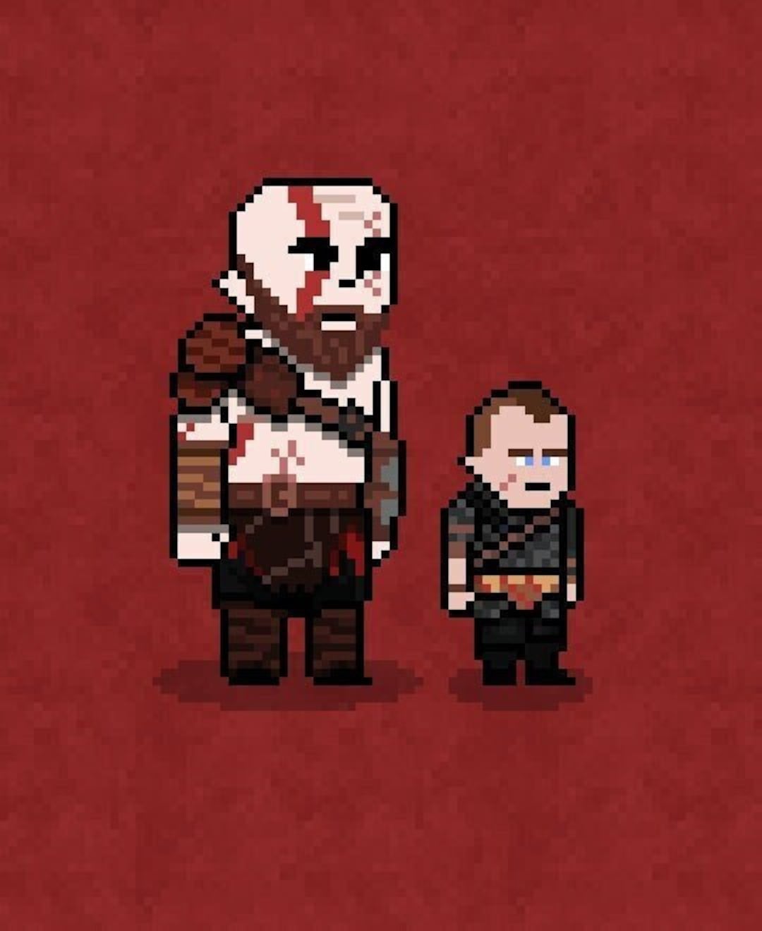 Pixel Art God of War Kratos and Atreus - Etsy