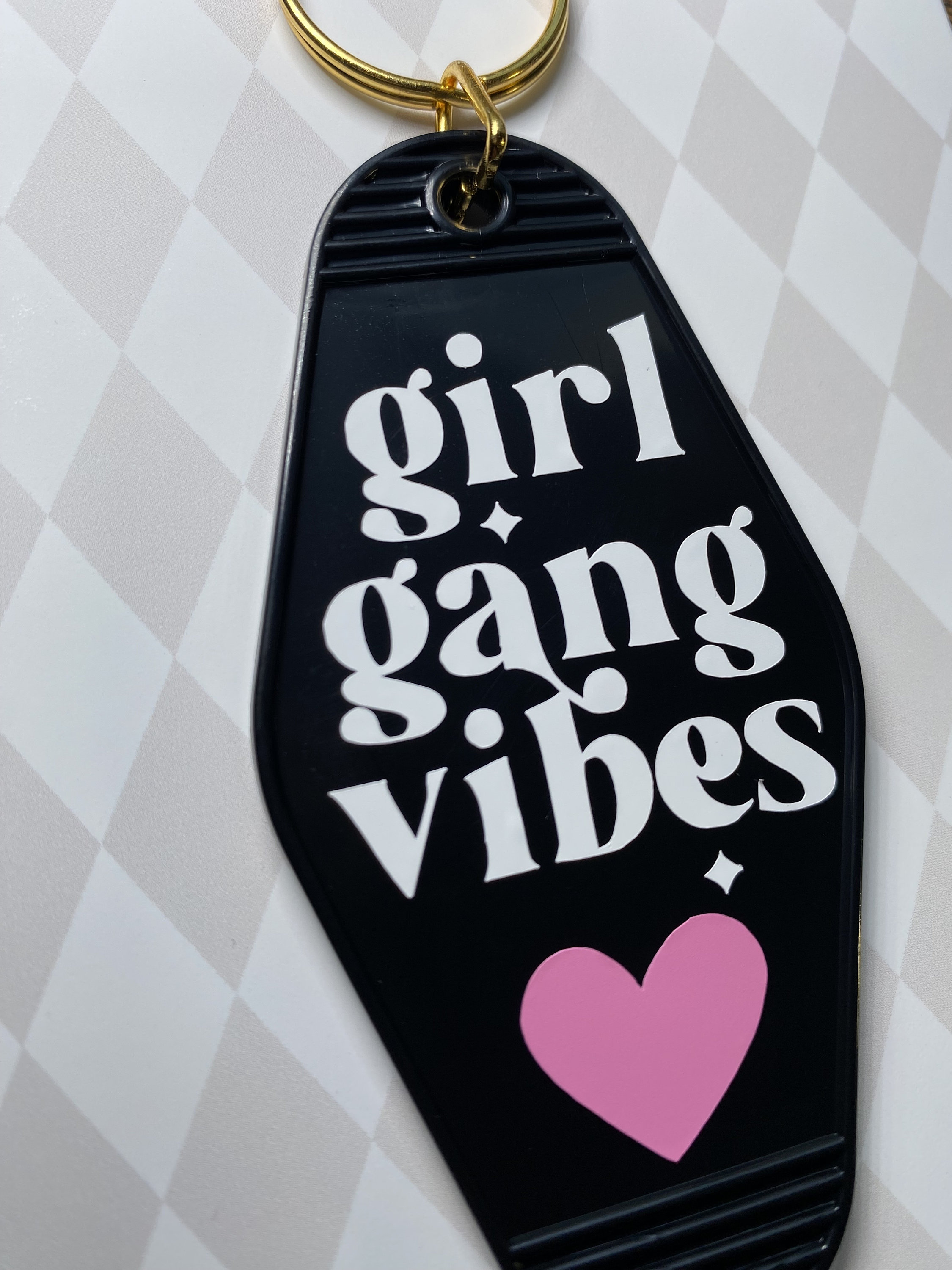Motel Style Keyring girl Gang Vibes Design, White, Pink Vinyl, Black ...
