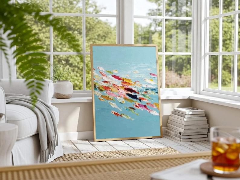 Vibrant Abstract Fish Poster - Colorful Coastal Wall Art - Etsy UK