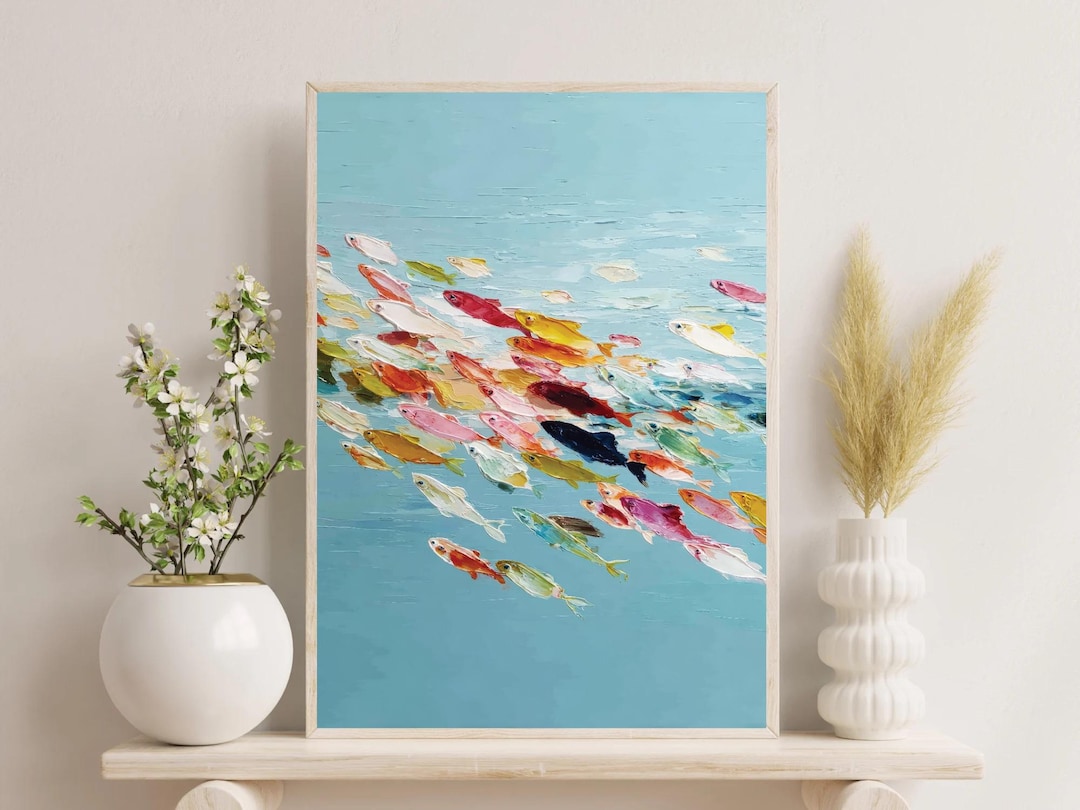 Vibrant Abstract Fish Poster - Colorful Coastal Wall Art - Etsy UK