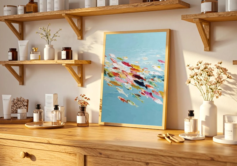Vibrant Abstract Fish Poster - Colorful Coastal Wall Art - Etsy UK