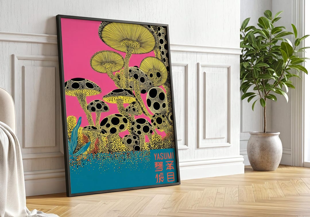 Yayoi Kusama Inspired Mushroom Print: Psychedelic Polka Dot Art - Etsy
