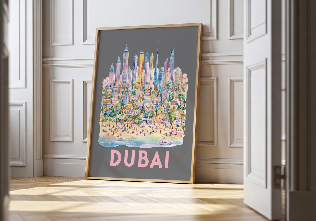 Dubai Poster - Vibrant UAE Skyline Wall Art, Colorful Dubai Painting ...