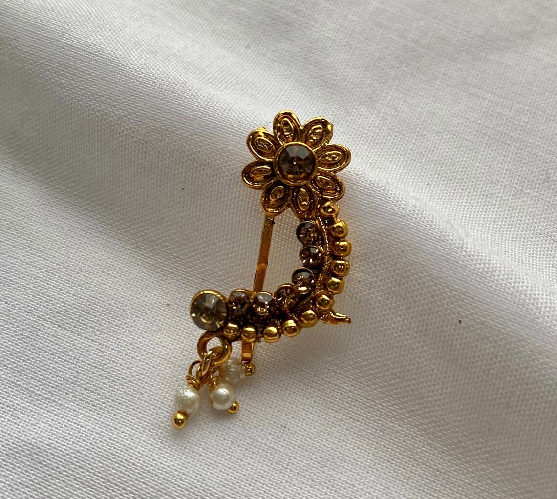 Marathi Jewelry Kolhapuri Marathi Clip on Nose Ring Gold Plated Marathi ...