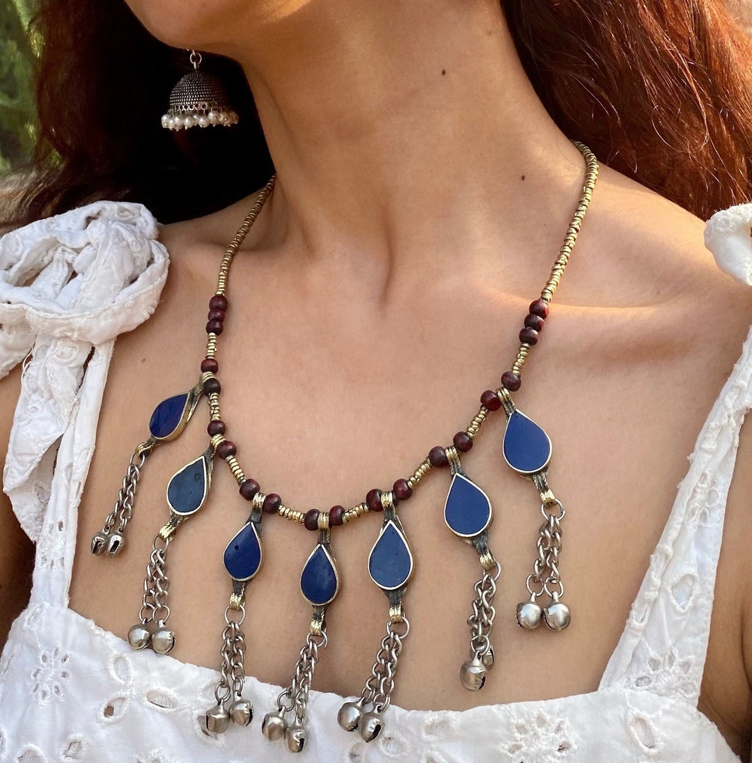 Blue Stone Indian Necklace Afghan Blue Pendant Necklace - Etsy