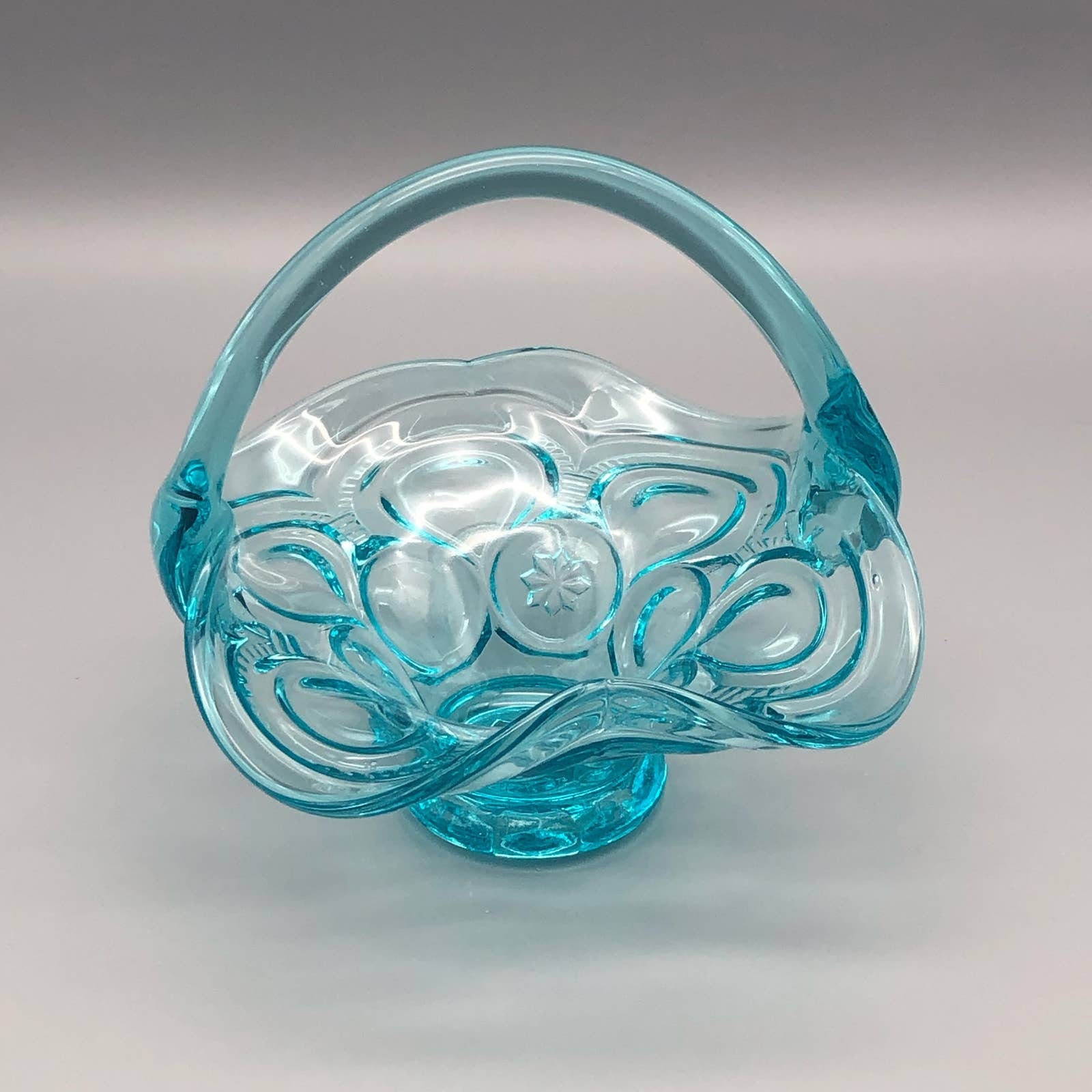 Vintage Aqua Blue Glass Basket - Etsy