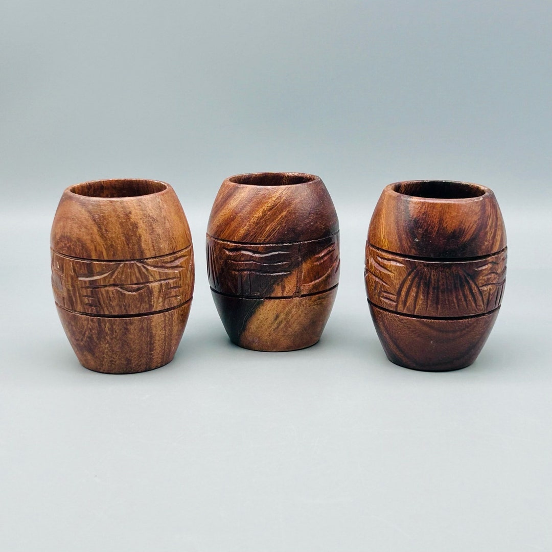 Vintage Wooden Tiki Cups 3.5 3 Pieces - Etsy