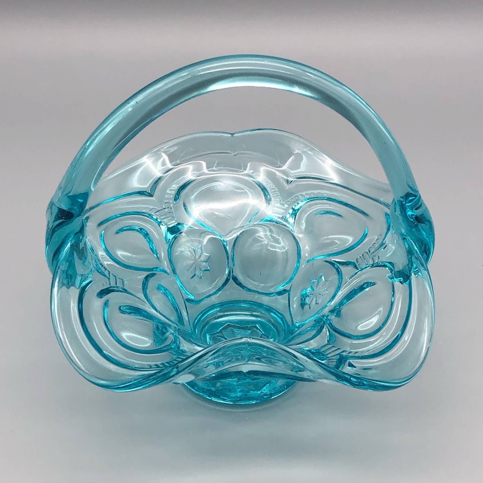 Vintage Aqua Blue Glass Basket - Etsy
