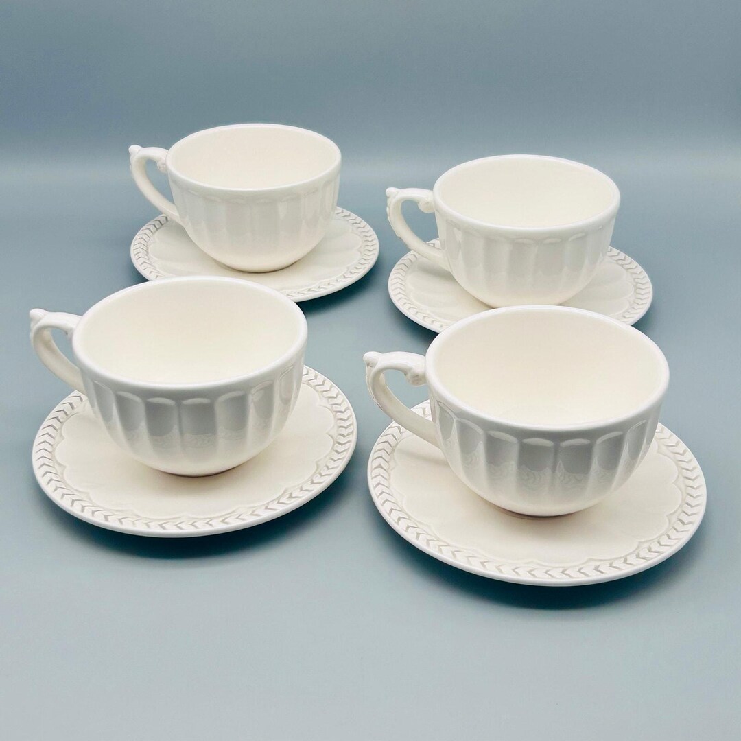 American Atelier Athena Flat Cup and Saucer Set of 4 - Etsy