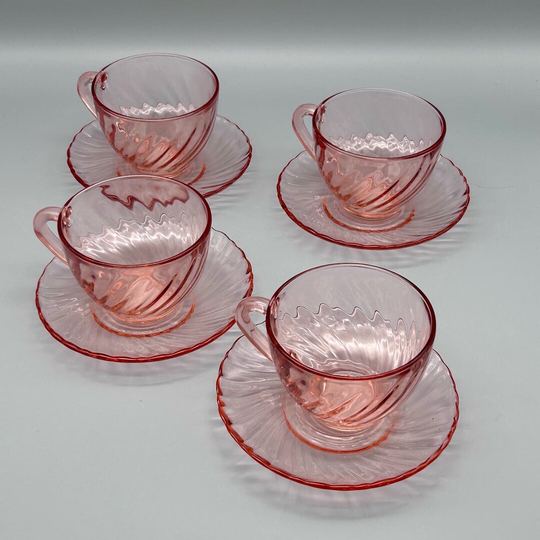 Luminarc France “rosaline Pink” Optic Swirl Cup and Saucer Sets (4) - Etsy